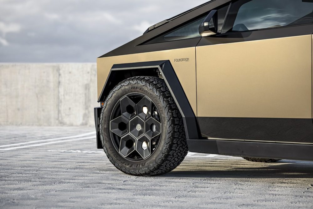 Pure Platinum Wrapped Tesla Cybertruck - UP CYBRHEX Wheels In Satin ...